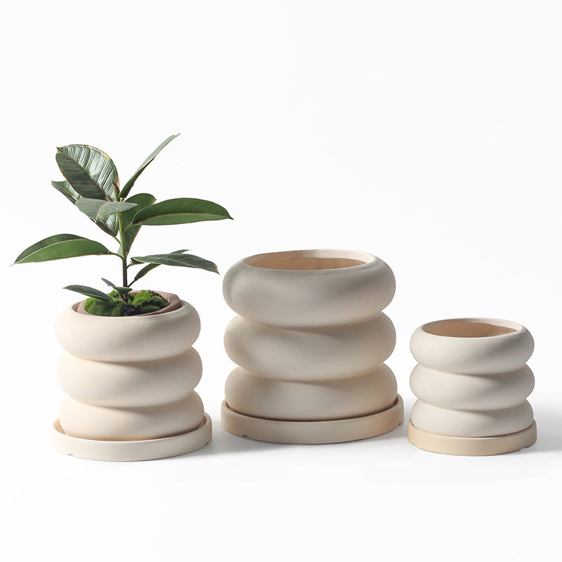 Donut - Plant Pot With Saucer Indoor / Outdoor Ceramics Beige | Flower ...