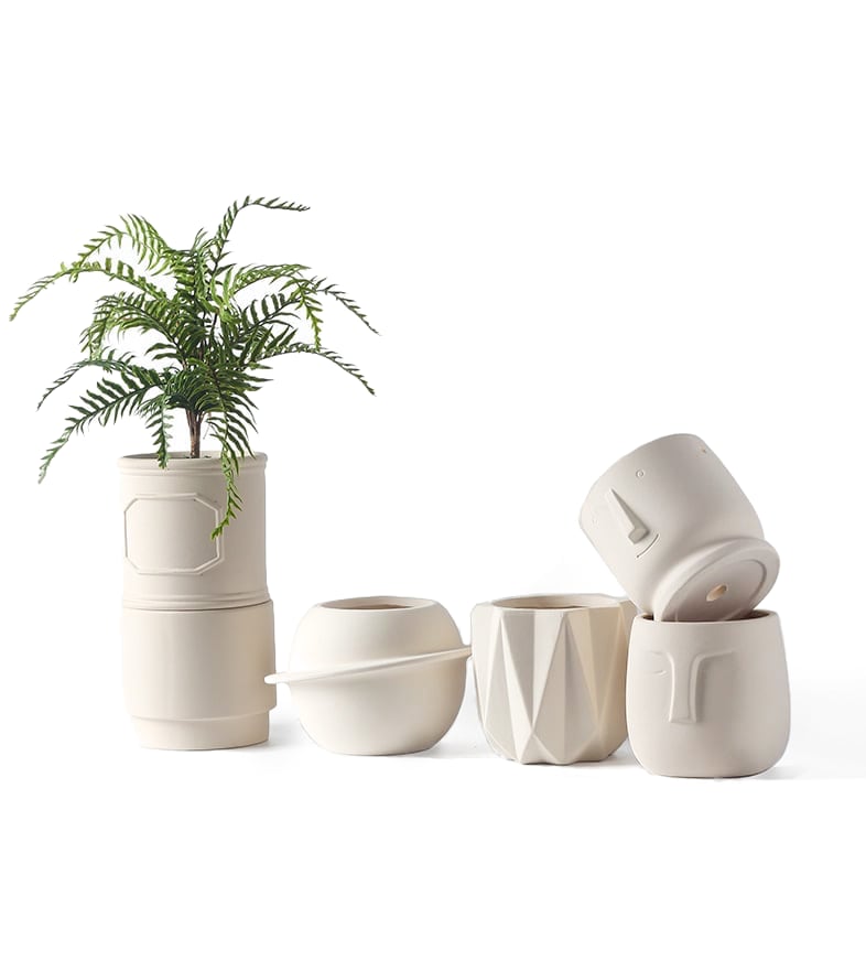 Pandora Set of 6 - Handmade Plant Pots Indoor / Outdoor Ceramics Beige ...